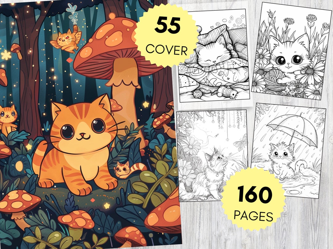 160 Kawaii Cat Coloring Pages for Kids Printable Coloring Book Kawaii ...