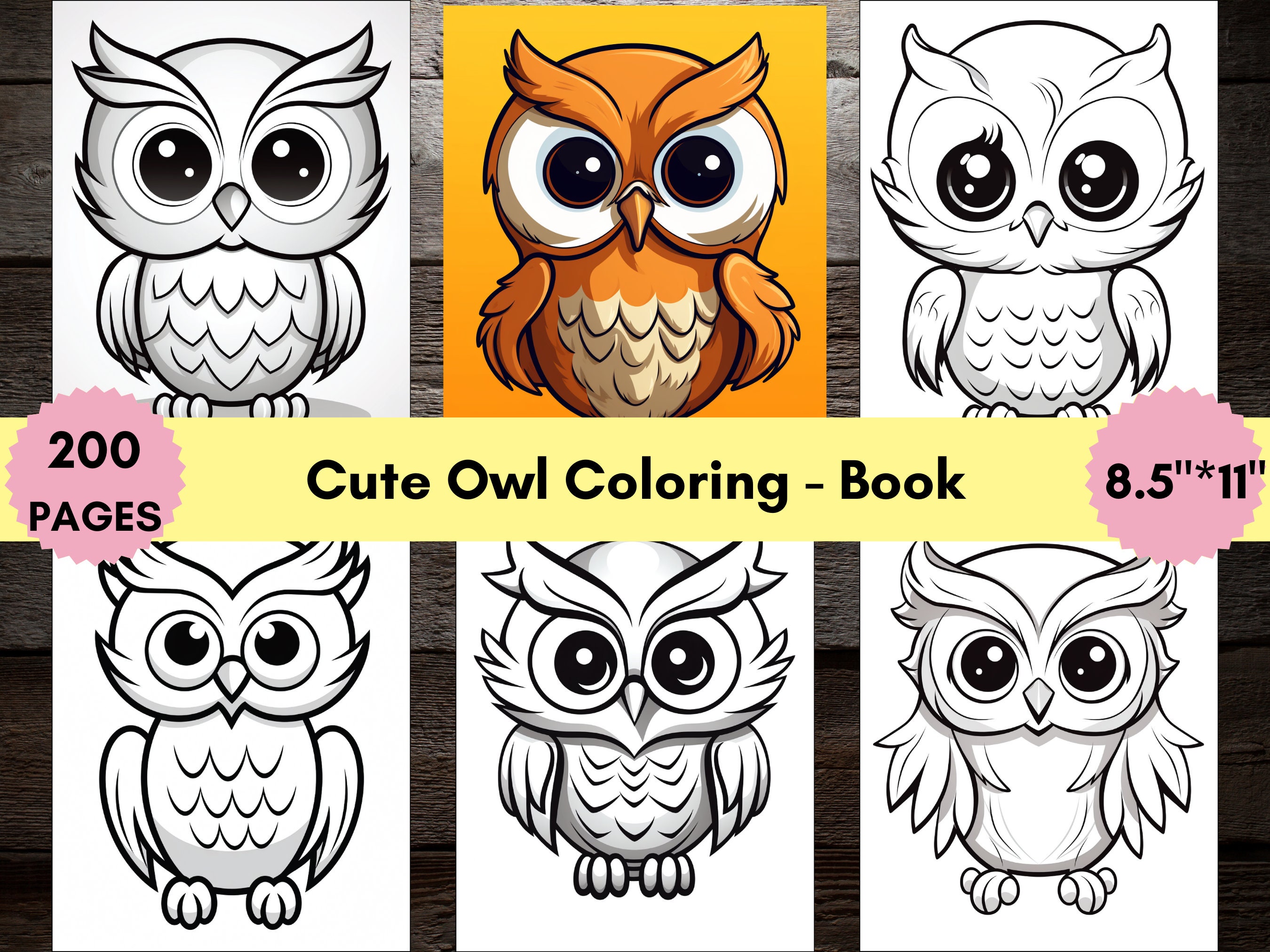 200 Pages Owl Coloring Book - Adults Kids Coloring Pages, Instant ...