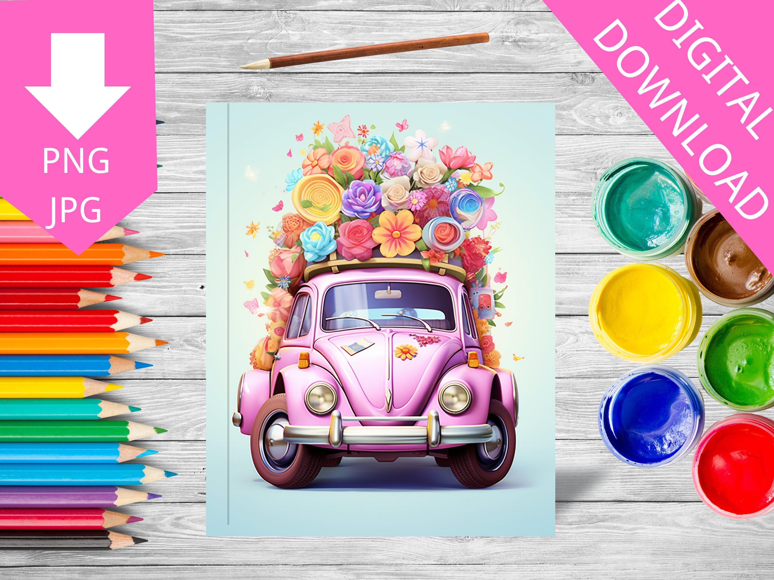 Cute Car Coloring Pages for Kids, Coloring Book for Children, Vehicle ...