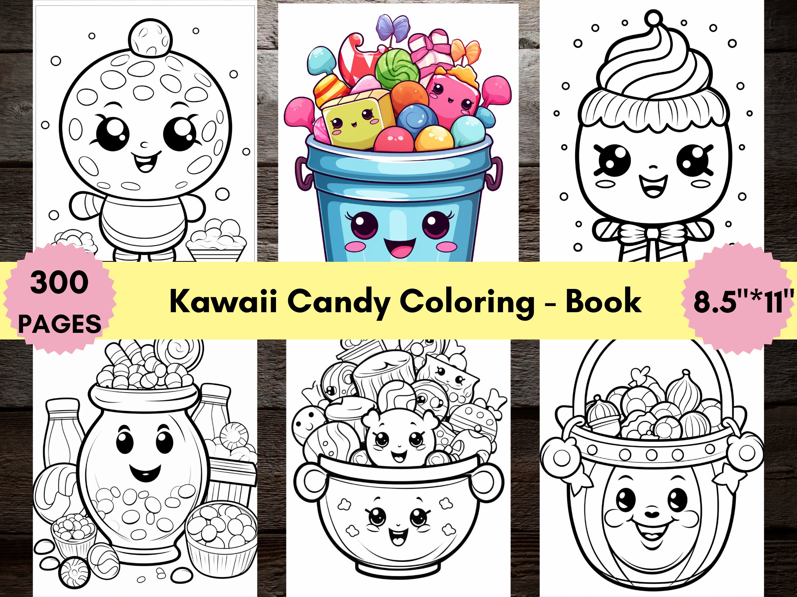 300 Kawaii Candy Pages Printable Coloring Book Kids Coloring Fantasy ...