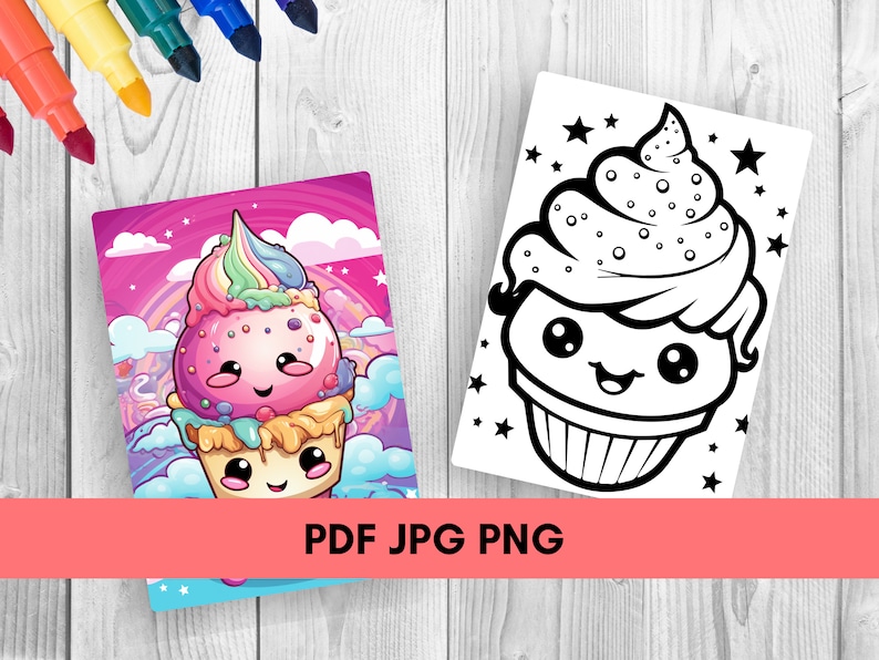 Cute Kawaii Ice Cream Coloring Book, 30 Page Coloring Book Featuring ...