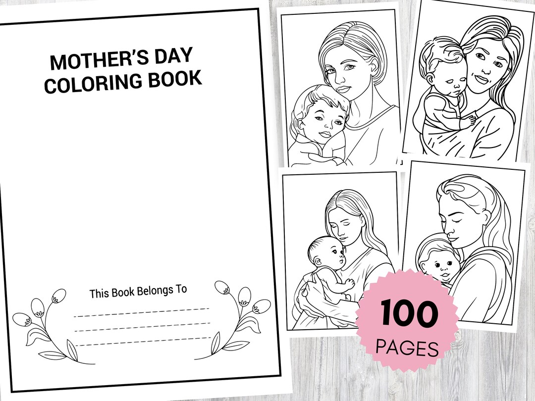 Mother’s Day Coloring Book, 100 Printable Pages of Cute Mom and Child ...