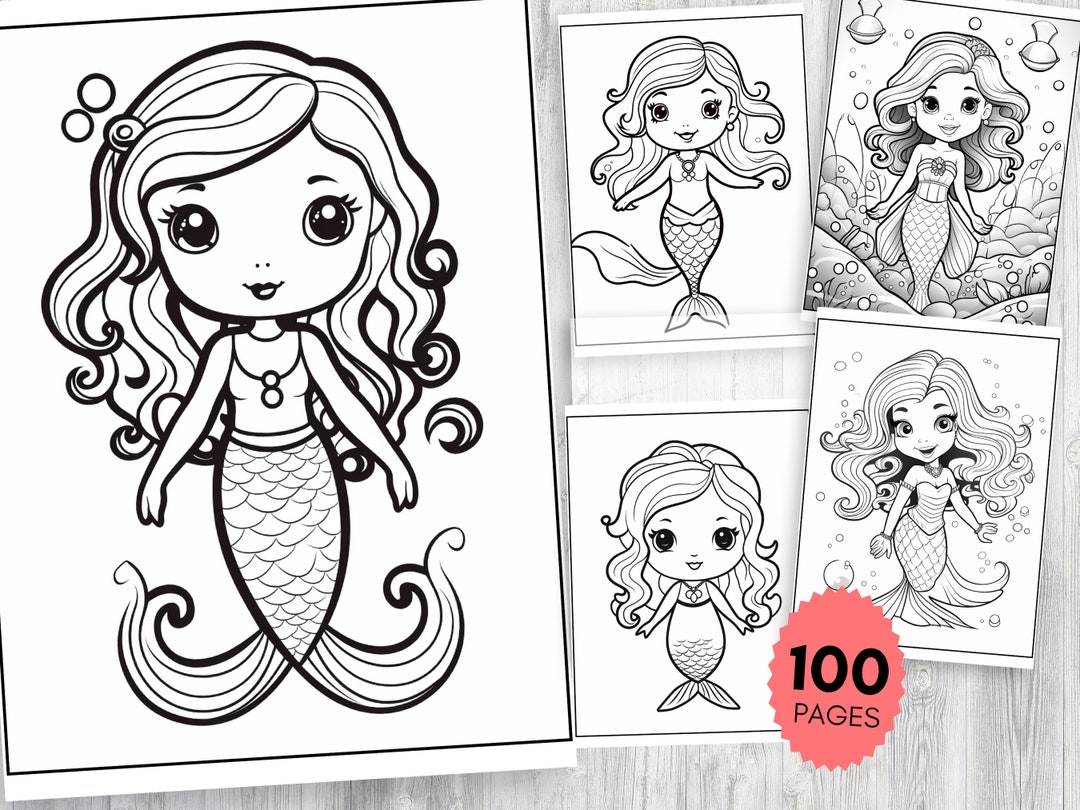 100 Cute Mermaid Coloring Pages - Adult and Kids Coloring Book, Mermaid ...