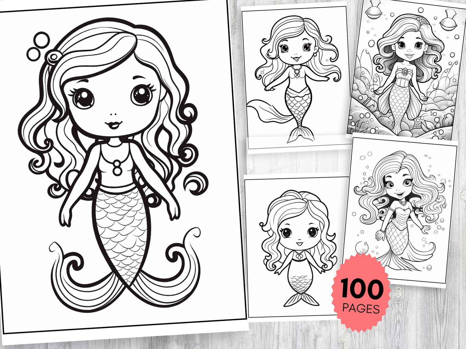 100 Cute Mermaid Coloring Pages - Adult and Kids Coloring Book, Mermaid ...
