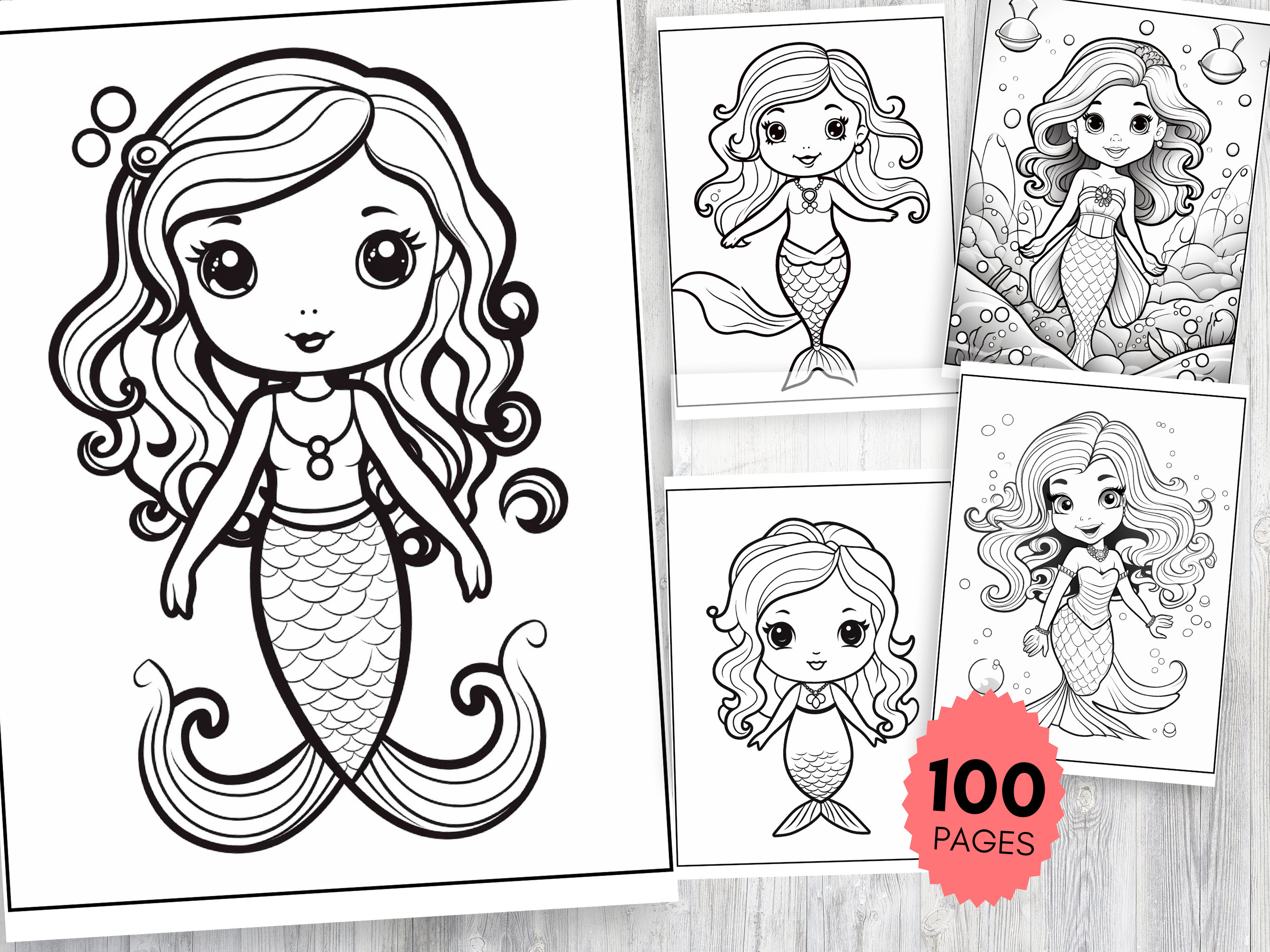 100 Cute Mermaid Coloring Pages - Adult and Kids Coloring Book, Mermaid ...
