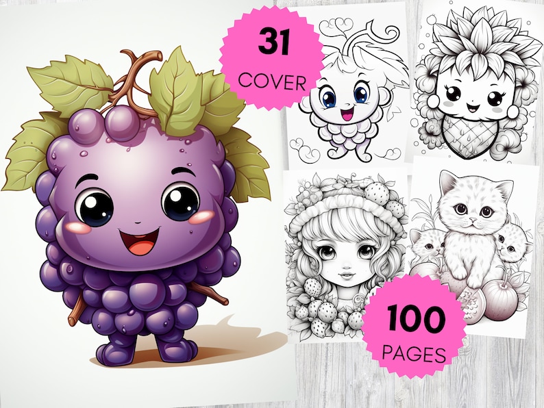 100 Kawaii Coloring Pages for Kids Cute Coloring Page Mega Bundle ...