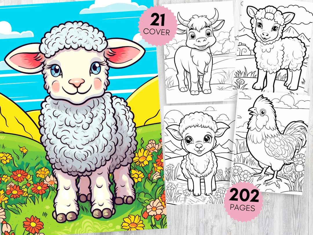 20 Cute Farm Animals Digital Coloring Book - Kdp Complete Interior ...