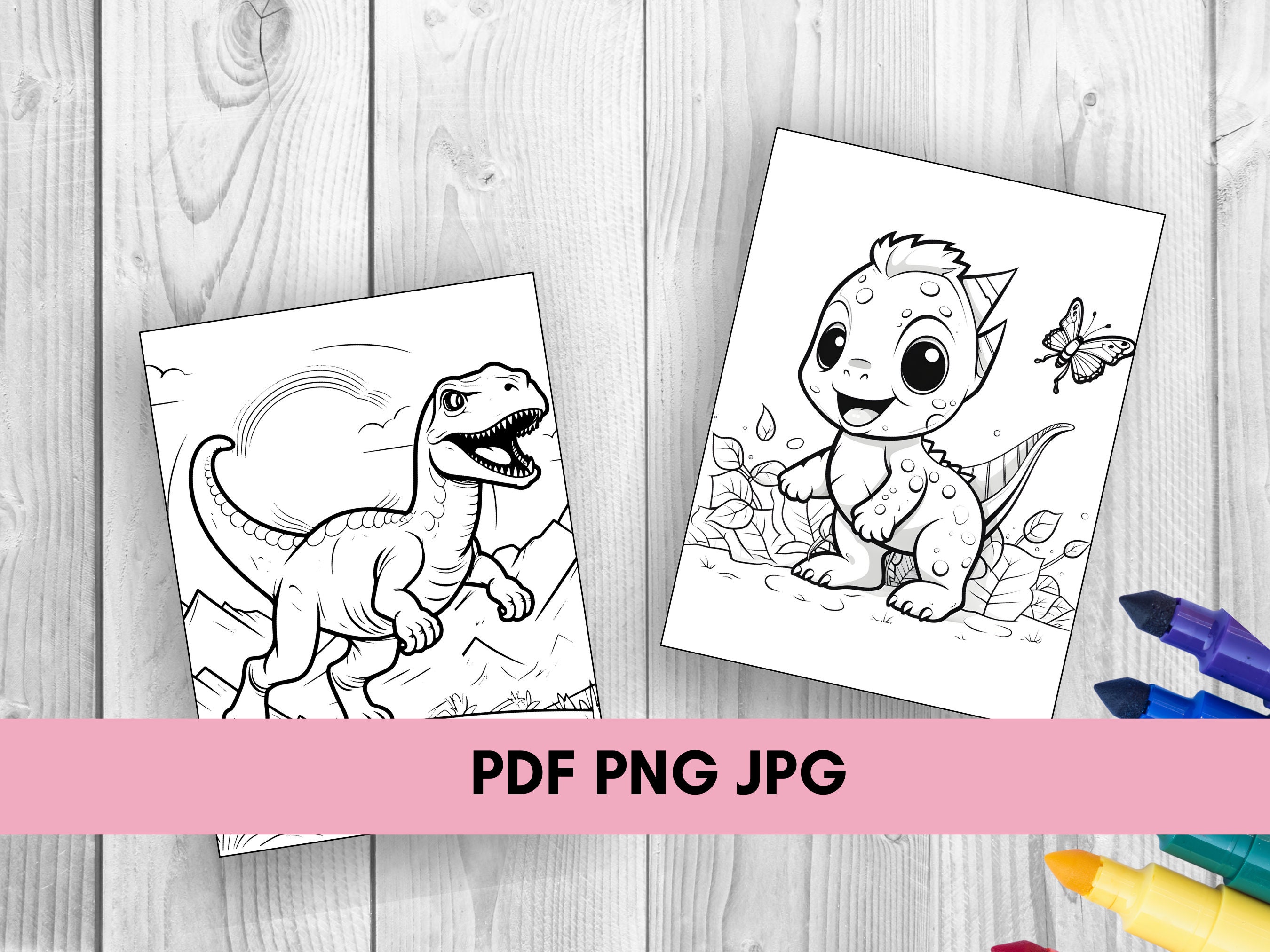 Cute Dinosaur Coloring Book for Kids, Preschool Activity Art Pages, Fun ...