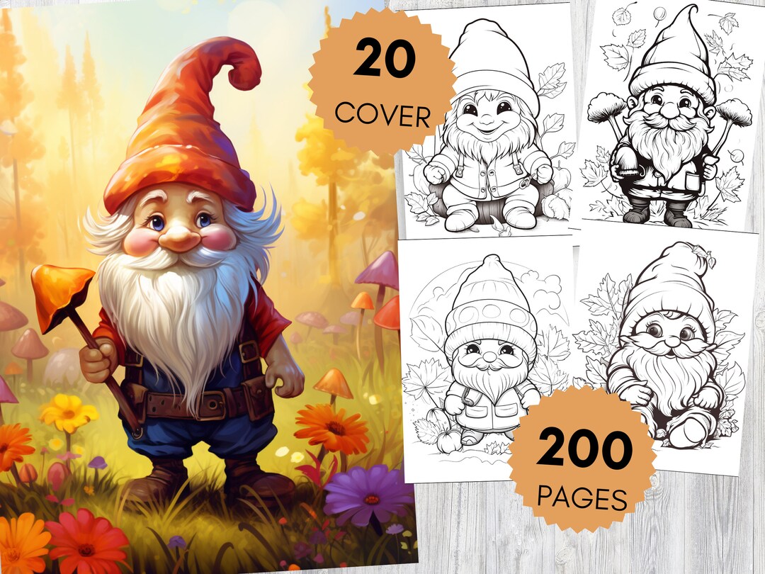 200 Cute Autumn Gnome Coloring Book, Adults Kids Instant Download ...