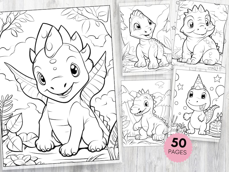Cute Dinosaur Coloring Book for Kids, Preschool Activity Art Pages, Fun ...