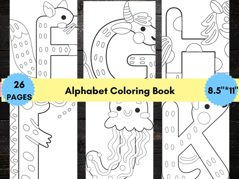 26 Pages Alphabet Coloring Book Printable for Kids, Alphabet Coloring ...