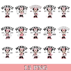 Minnie Mouse Est 1928 PNG Bundle, Retro Minnie Logo Clipart, Pink Bow ...
