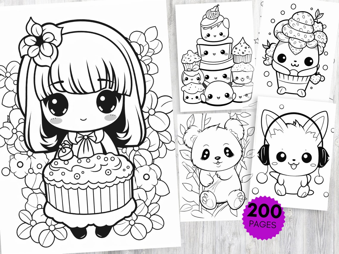 200 Kawaii Coloring Pages for Kids Cute Coloring Page Mega Bundle ...