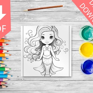 100 Cute Mermaid Coloring Pages - Adult and Kids Coloring Book, Mermaid ...