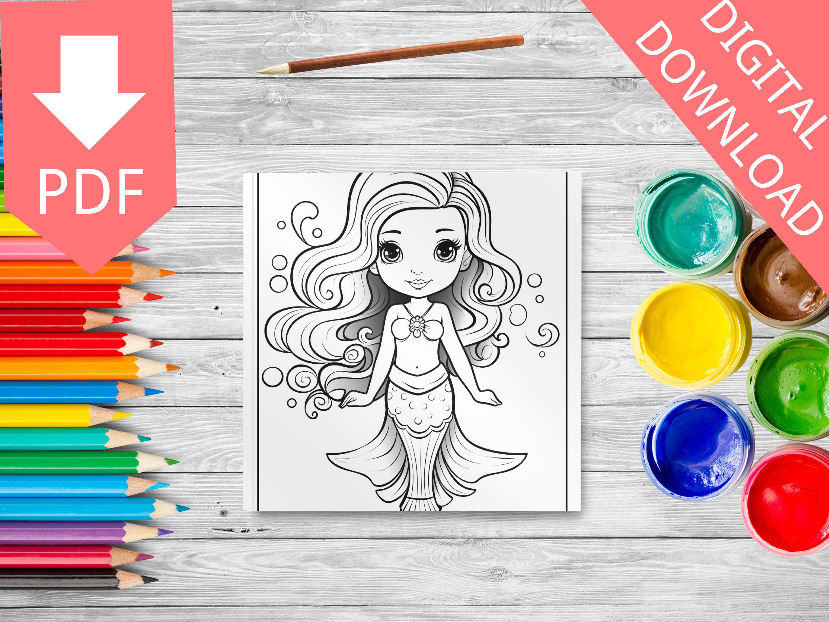 100 Cute Mermaid Coloring Pages - Adult and Kids Coloring Book, Mermaid ...