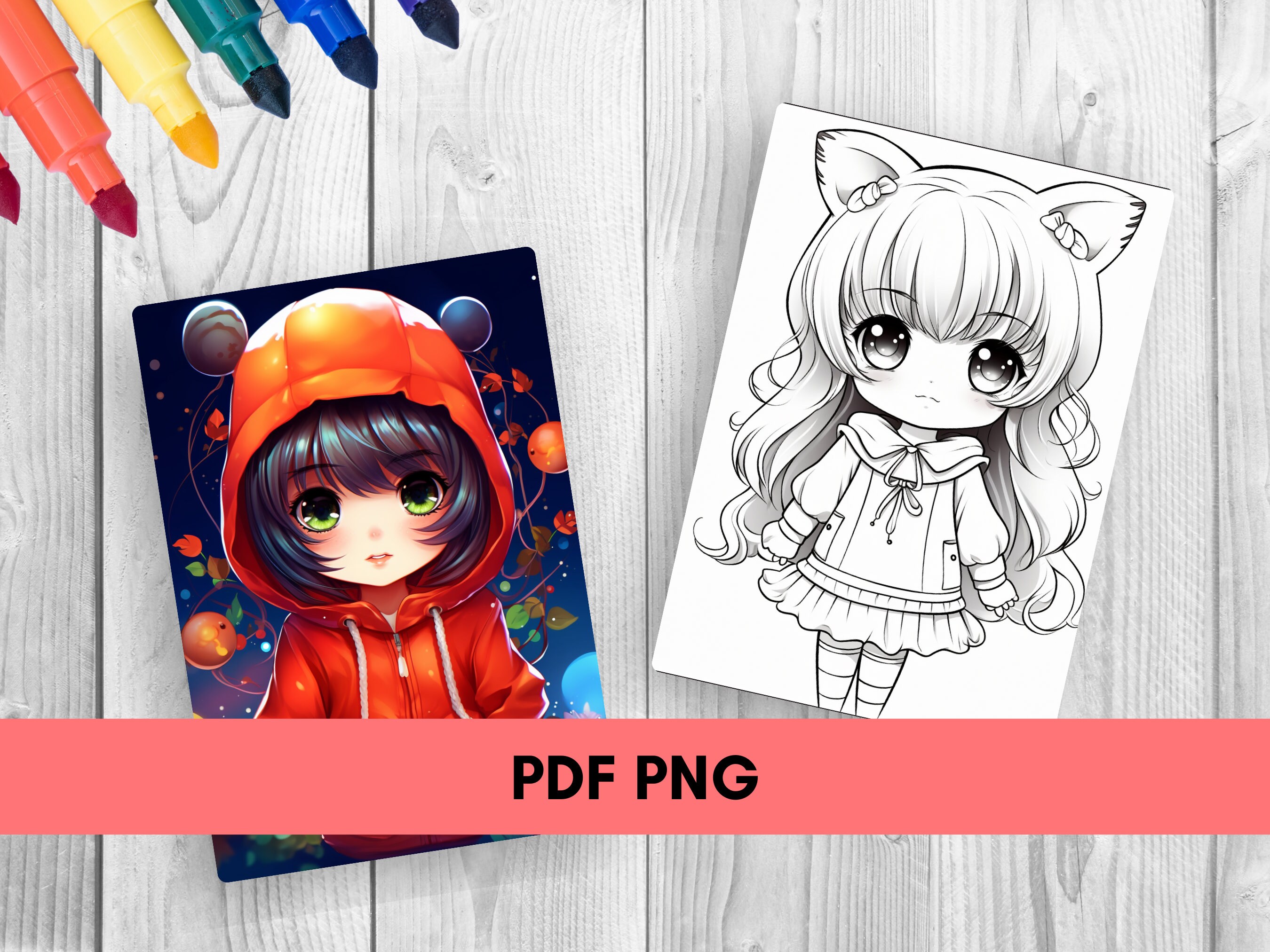 Anime Cute Chibi Beach Girls 32 Page Manga Coloring Book, Greyscale ...