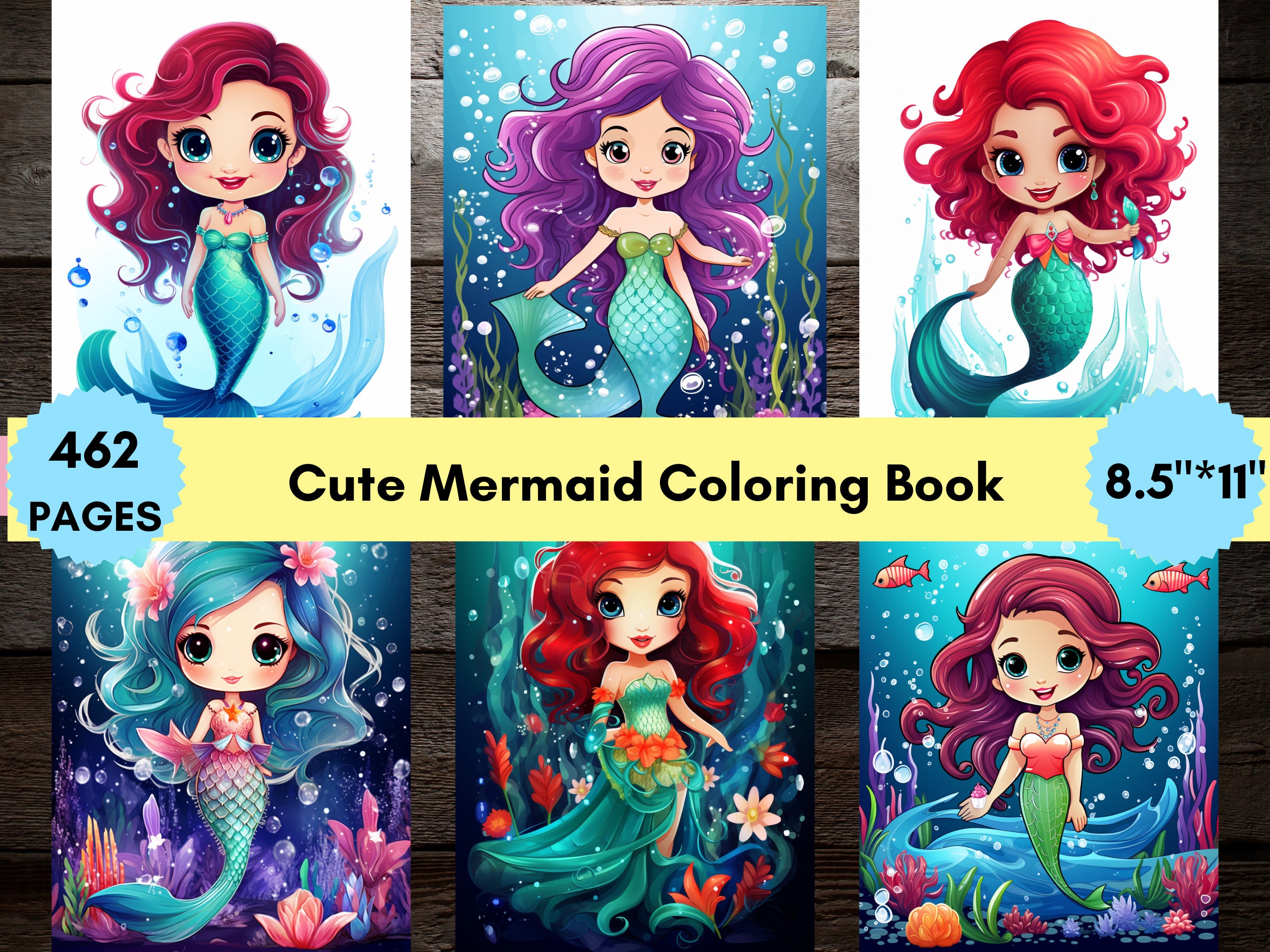 462 Cute Little Mermaid Coloring Book, Printable Enchanted Underwater ...