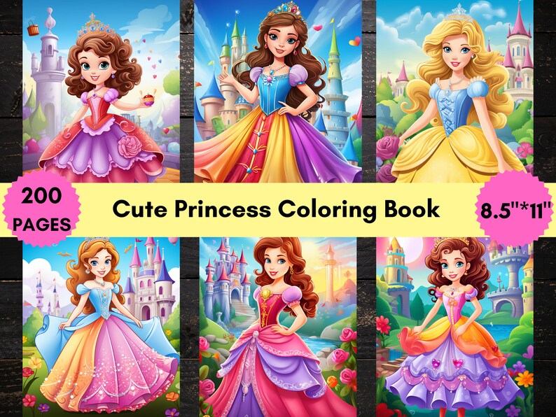 Princess Coloring Pages for Kids, Cute Princess Art Book, Fairy Castle ...