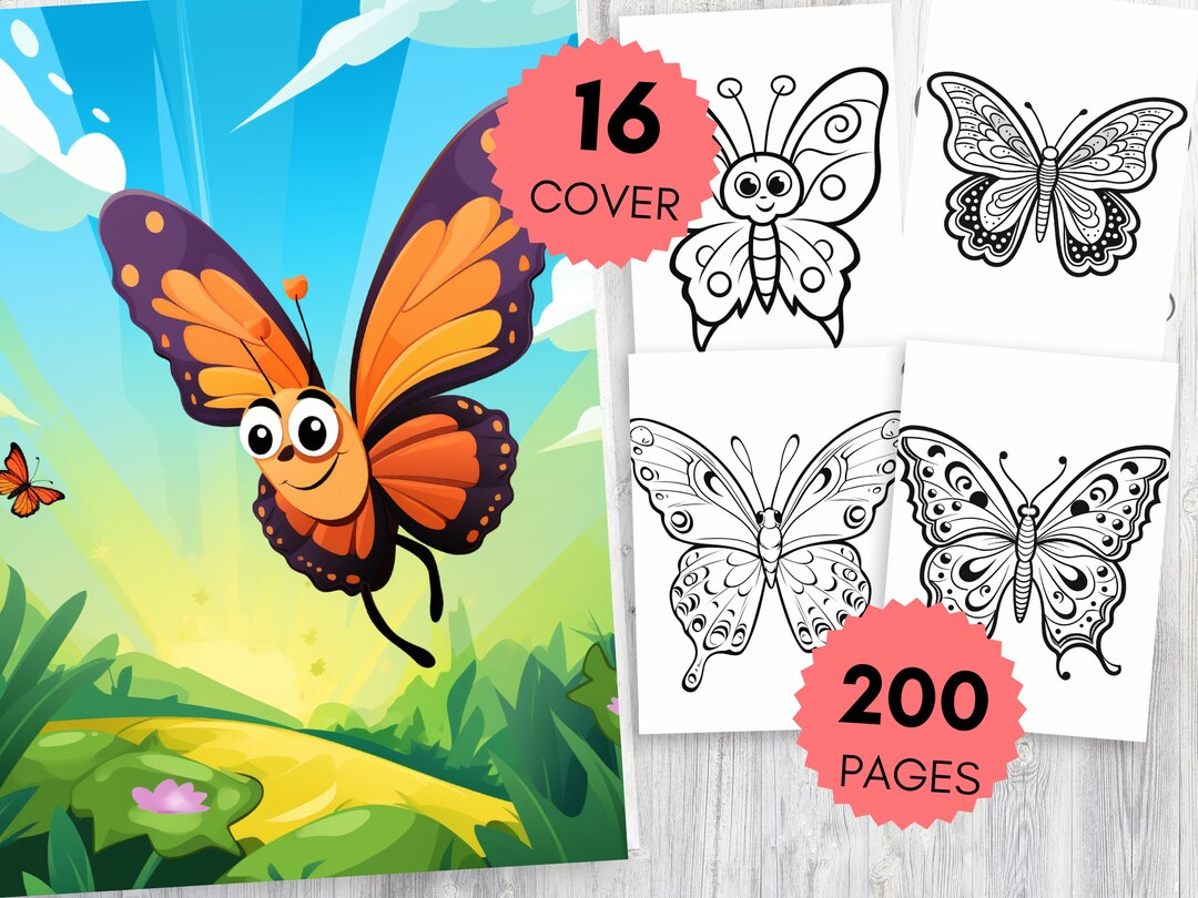 200 Butterfly Coloring Pages for Relaxation and Creativity - Instant ...
