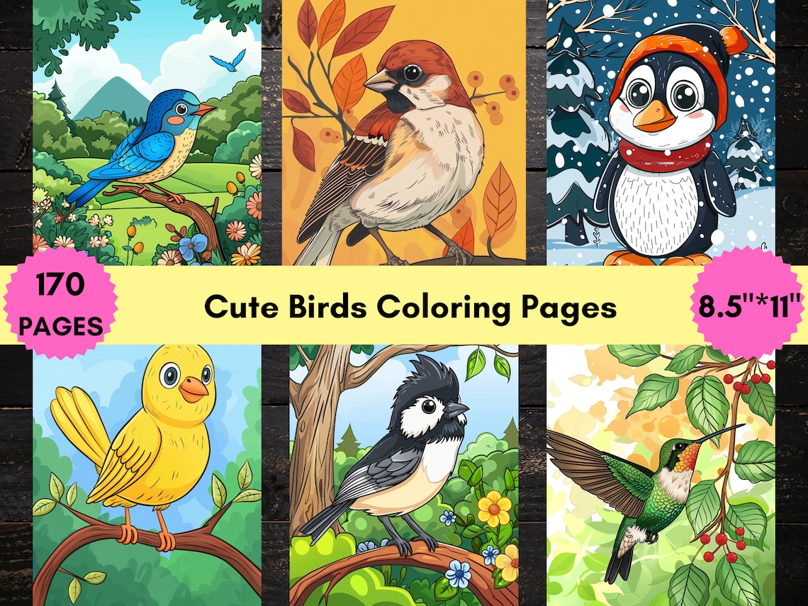 Cute Birds Coloring Book for Kids and Adults, Easy Bird Printable ...