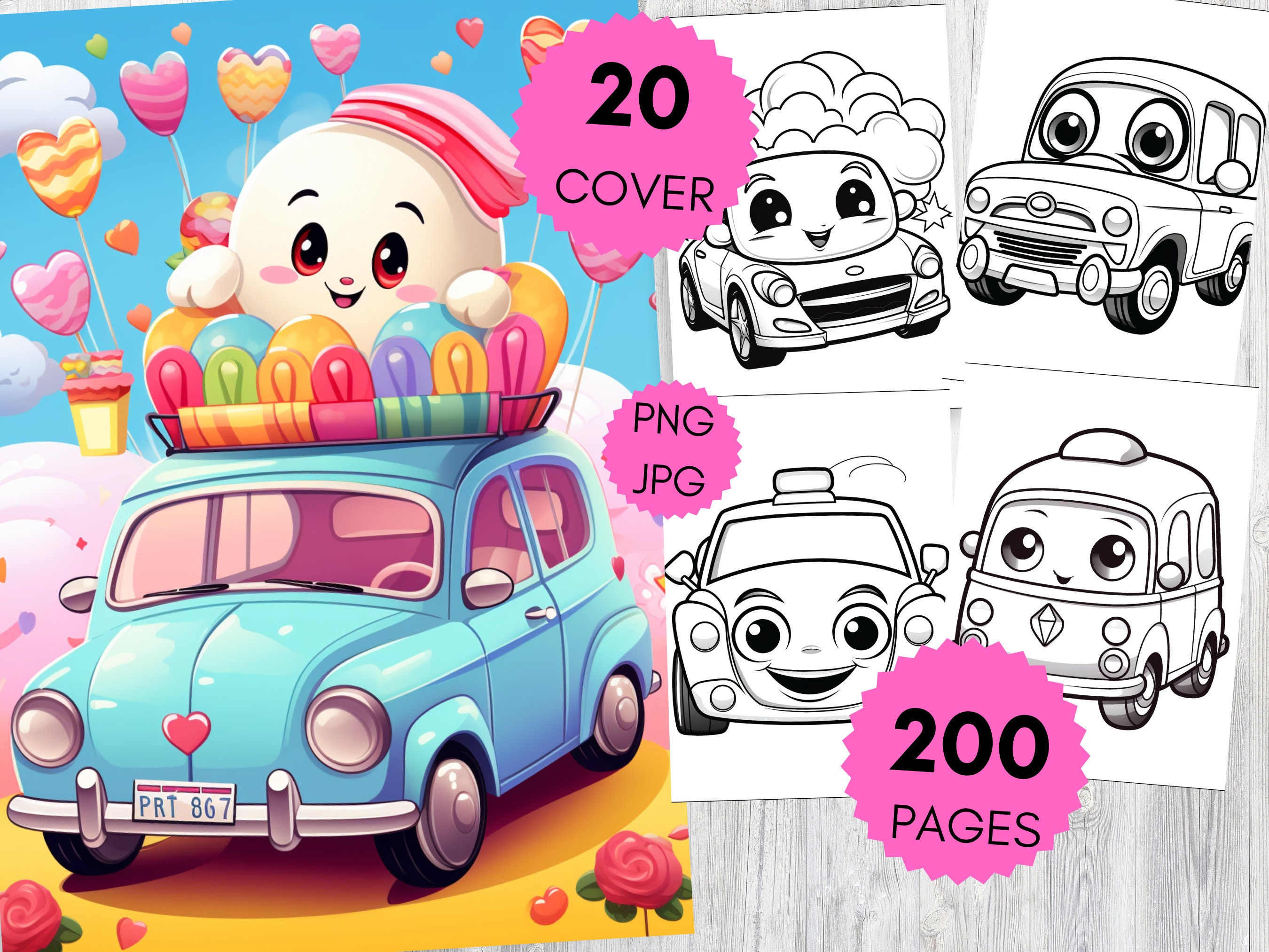 Cute Car Coloring Pages for Kids, Coloring Book for Children, Vehicle ...