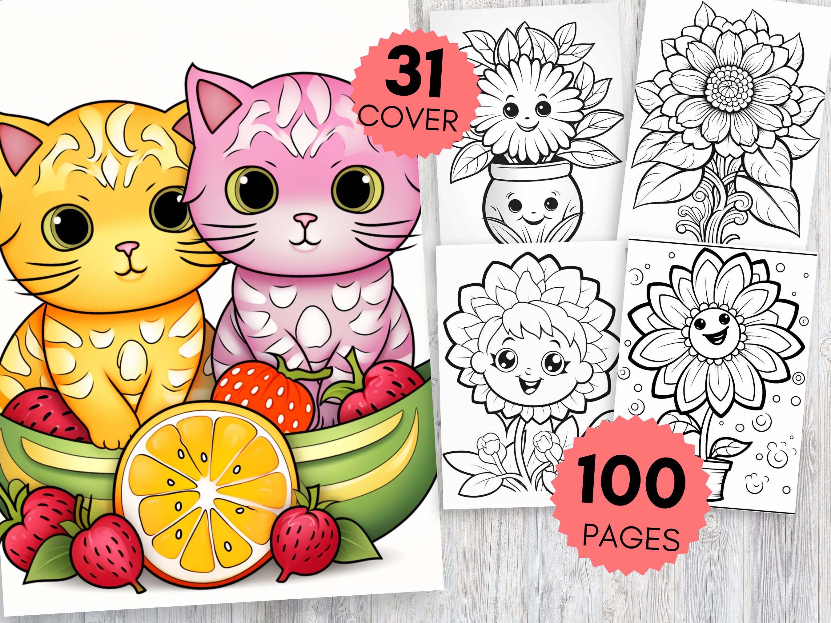 100 Kawaii Coloring Pages for Kids Cute Coloring Page Mega Bundle ...