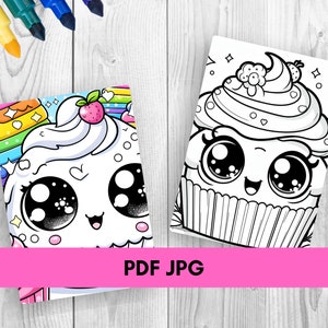Kawaii Cupcakes Coloring Book, Kids Coloring Pages, Adult Coloring Book ...