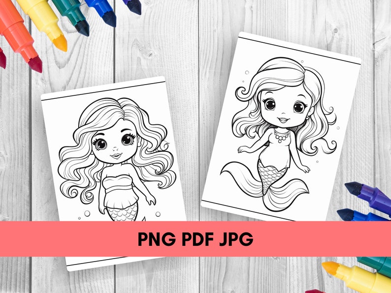 100 Cute Mermaid Coloring Pages - Adult and Kids Coloring Book, Mermaid ...