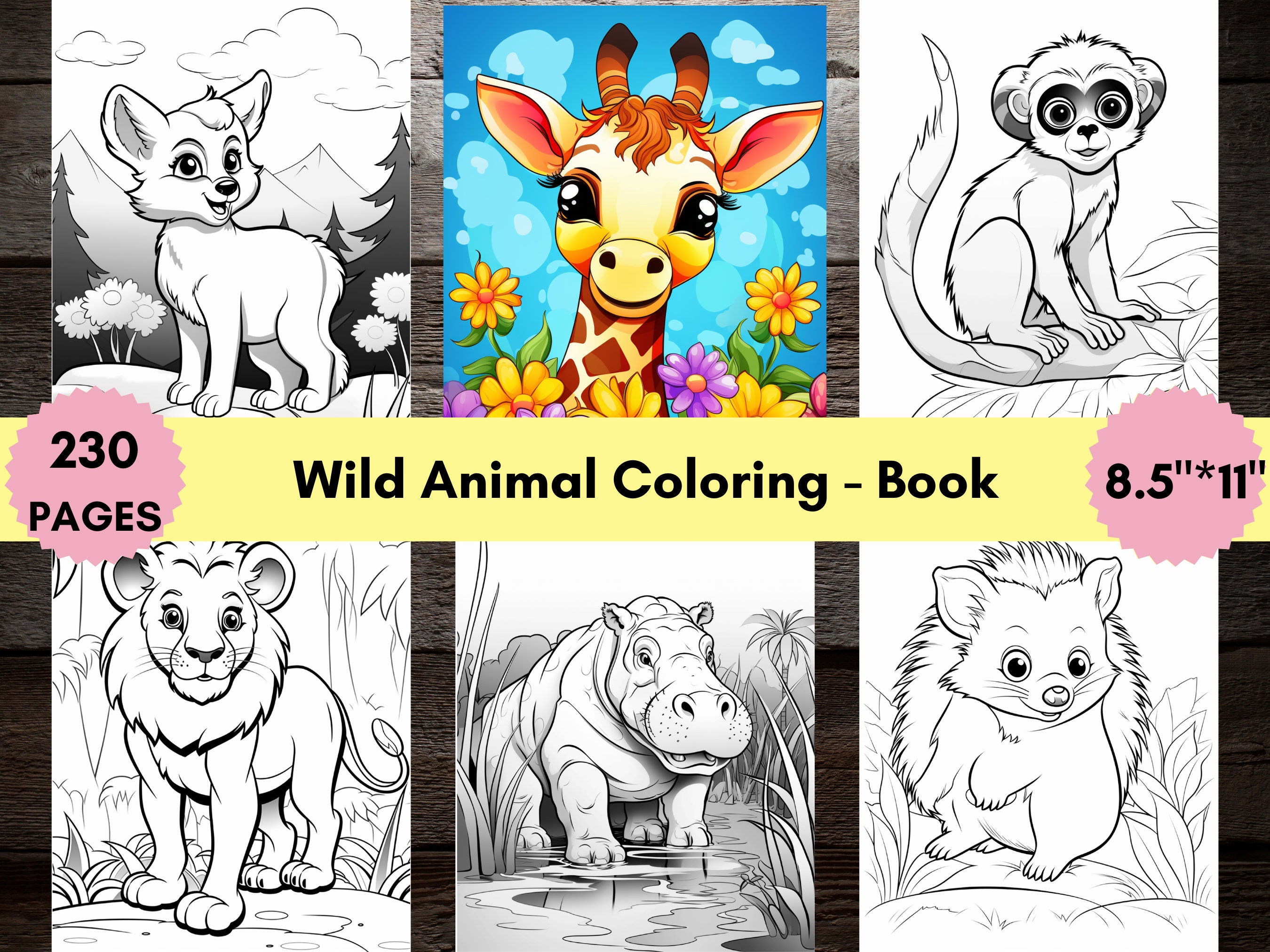 Cute Wild Animal Coloring Book for Kids, Safari and Jungle Animals ...