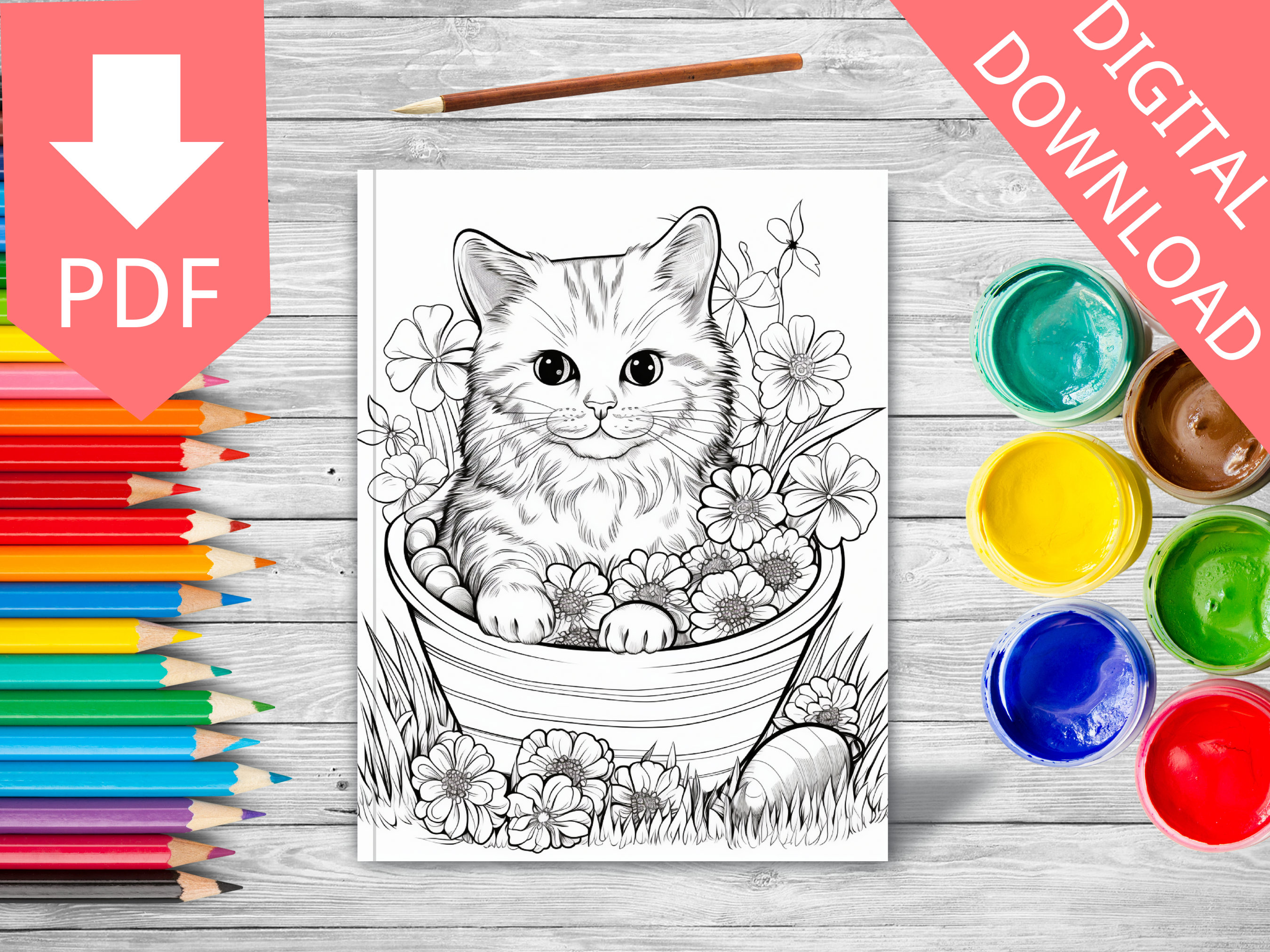 120 Baby Kitten Love Coloring Page Book, Adults + Kids- Instant ...