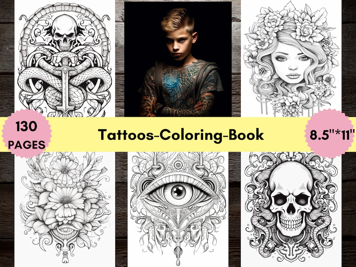 130 Printable Tattoos Coloring Pages for Kids and Adults , Grayscale ...
