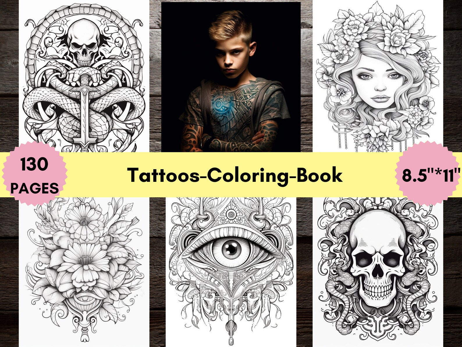 130 Printable Tattoos Coloring Pages for Kids and Adults , Grayscale ...