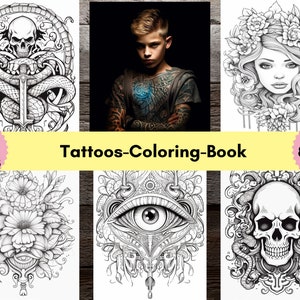 130 Printable Tattoos Coloring Pages for Kids and Adults , Grayscale ...