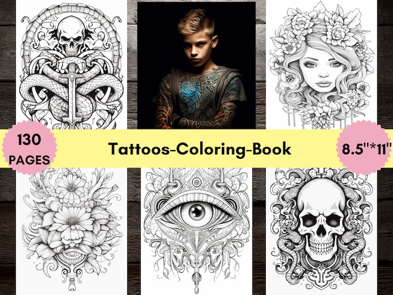 130 Printable Tattoos Coloring Pages for Kids and Adults , Grayscale ...