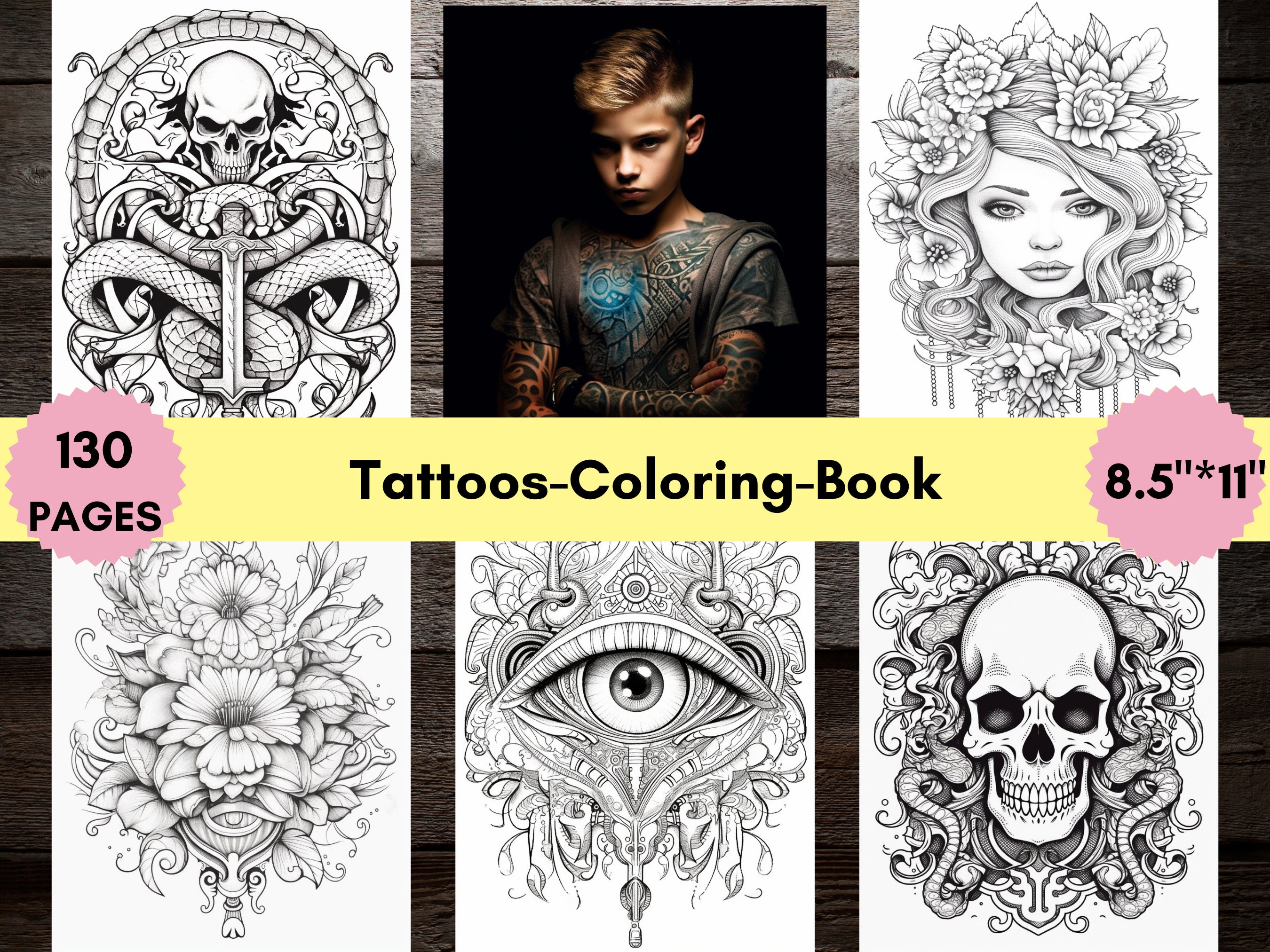 130 Printable Tattoos Coloring Pages for Kids and Adults , Grayscale ...