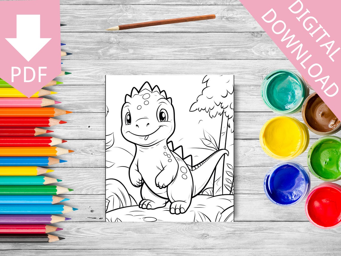Cute Dinosaur Coloring Book for Kids, Preschool Activity Art Pages, Fun ...