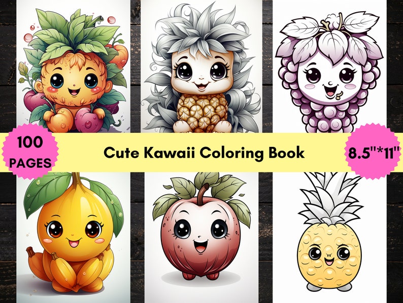 100 Kawaii Coloring Pages for Kids Cute Coloring Page Mega Bundle ...