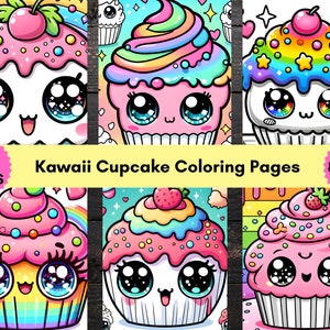 Kawaii Cupcakes Coloring Book, Kids Coloring Pages, Adult Coloring Book ...