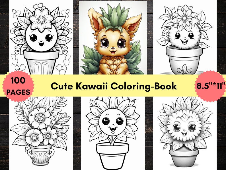 100 Kawaii Coloring Pages for Kids Cute Coloring Page Mega Bundle ...