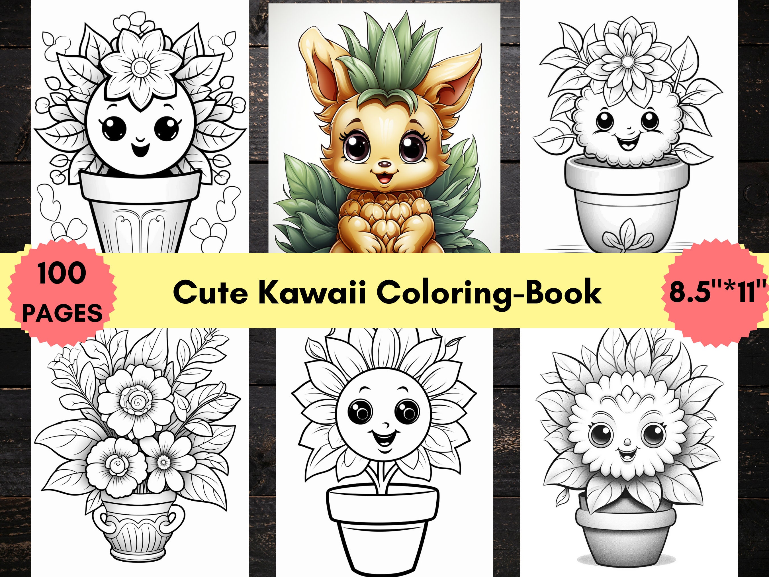 100 Kawaii Coloring Pages for Kids Cute Coloring Page Mega Bundle ...