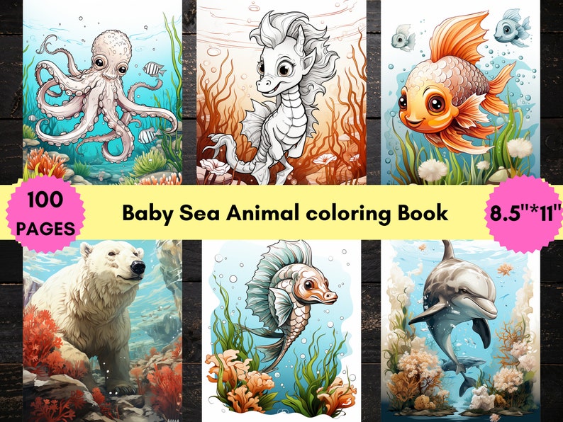 Sea Animal Coloring Pages for Kids and Adults, Ocean Creatures Relaxing ...