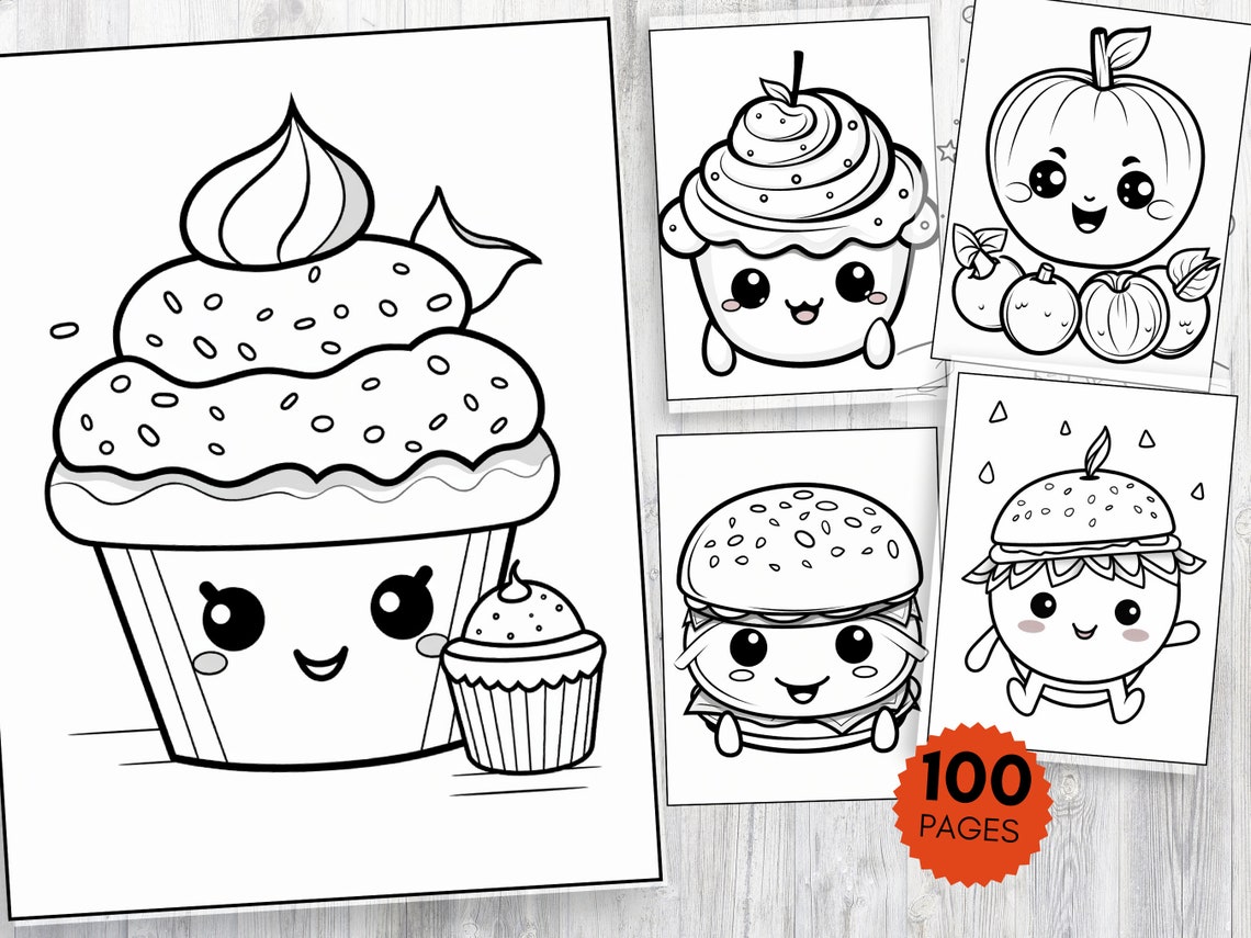 Cute Food Coloring Pages, Kawaii Food Printable, Funny Pizza Coloring ...