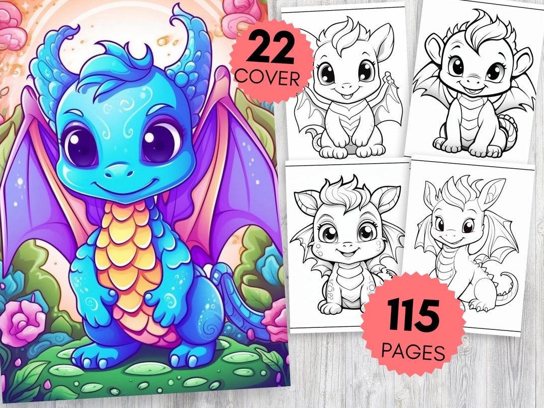 Cute Dragon Coloring Pages for Kids, Fantasy Creature Coloring Book ...