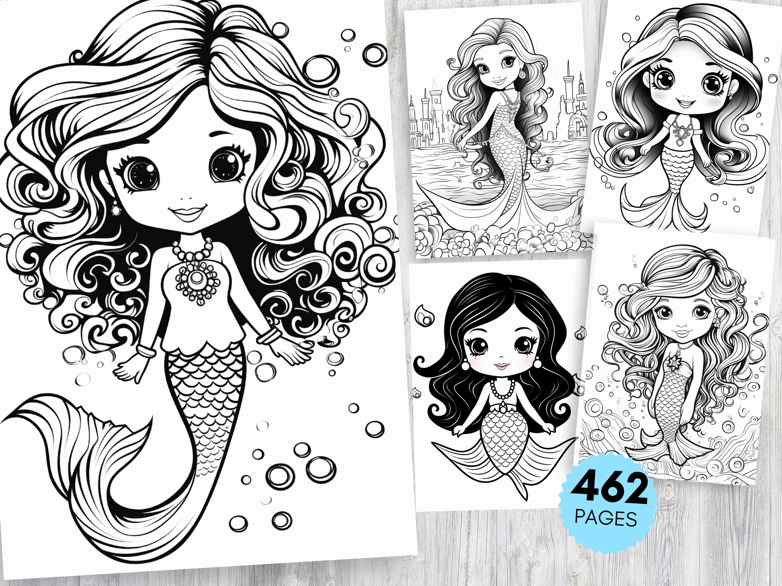 462 Cute Little Mermaid Coloring Book, Printable Enchanted Underwater ...