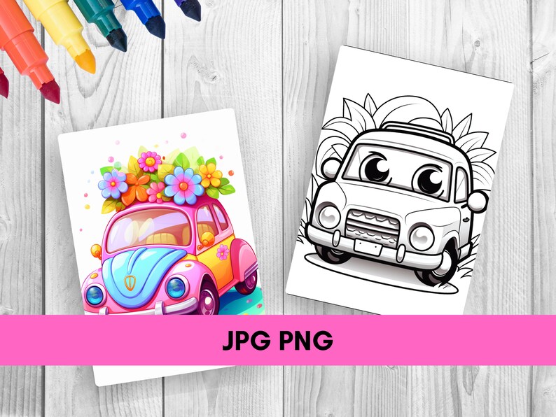 Cute Car Coloring Pages for Kids, Coloring Book for Children, Vehicle ...