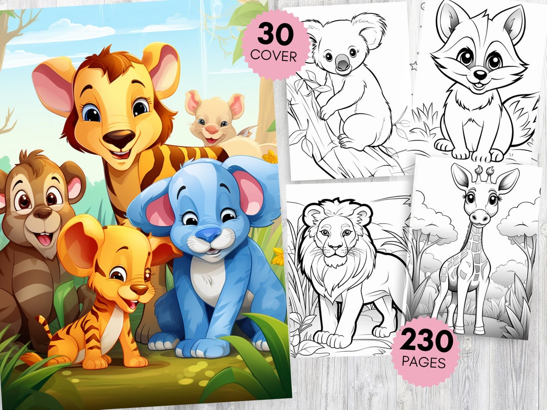 Cute Wild Animal Coloring Book for Kids, Safari and Jungle Animals ...