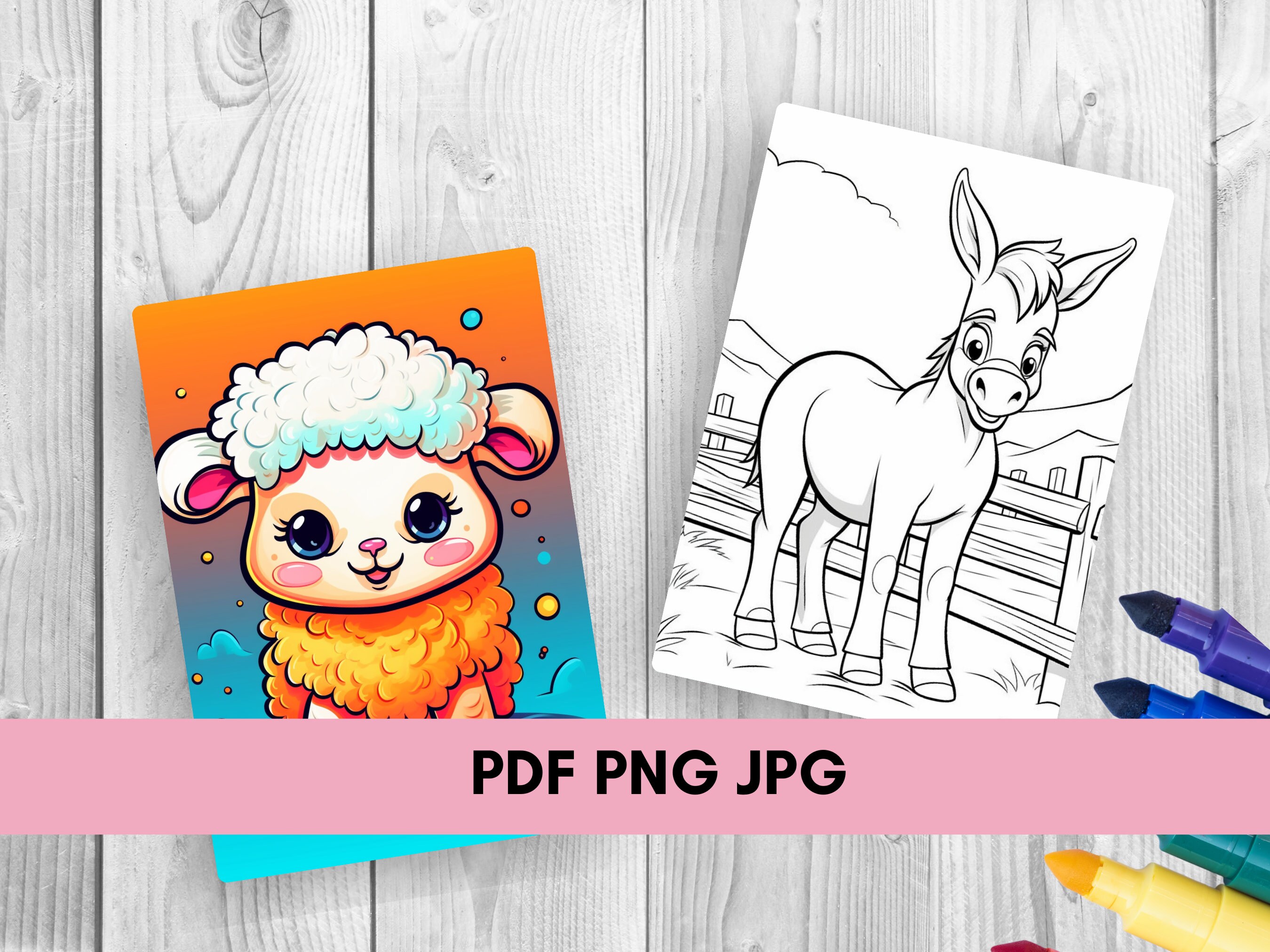 20 Cute Farm Animals Digital Coloring Book - Kdp Complete Interior ...