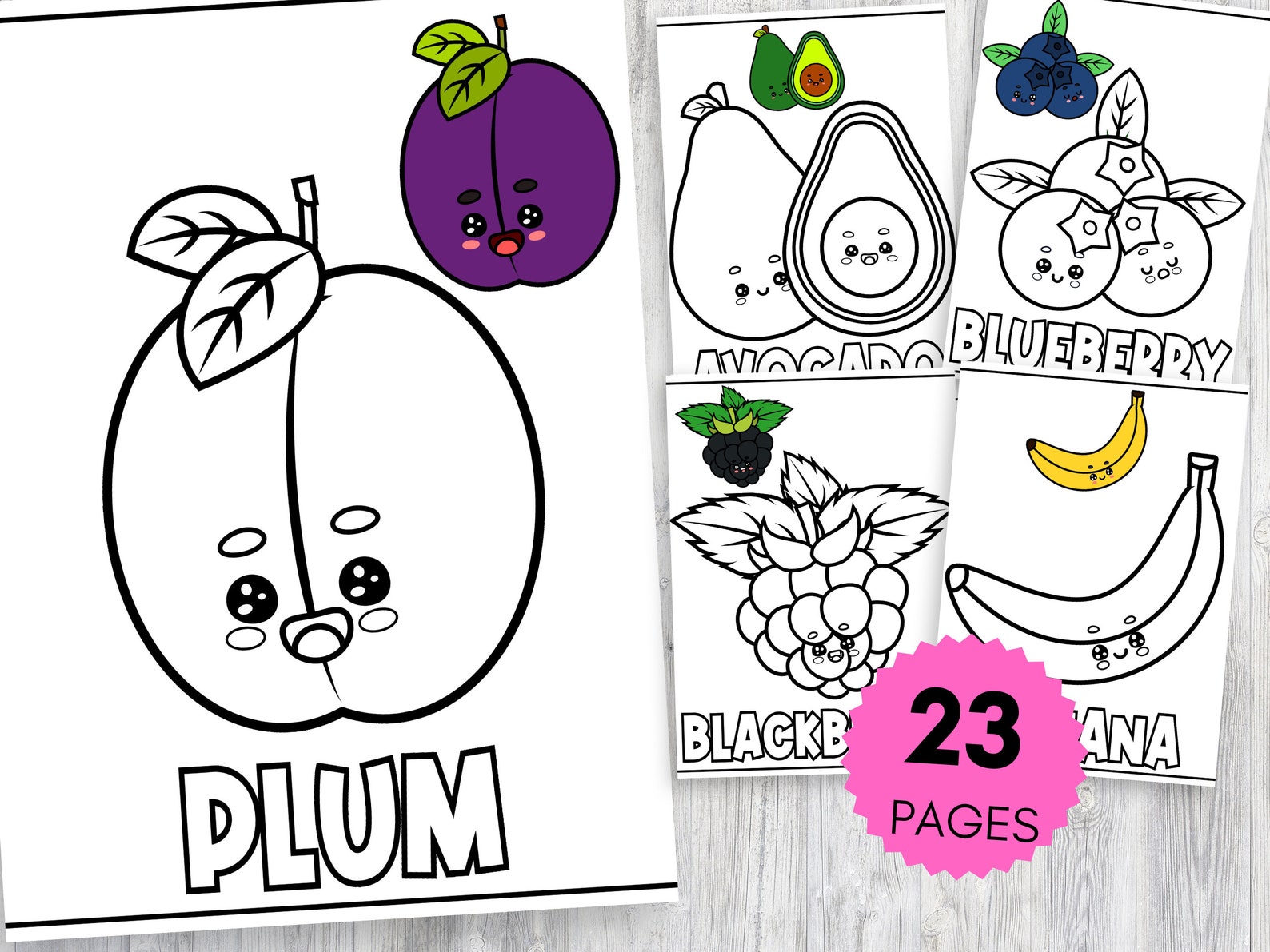 Cute Fruit Coloring Pages, Kawaii Food Printable, Funny Fruits Coloring ...