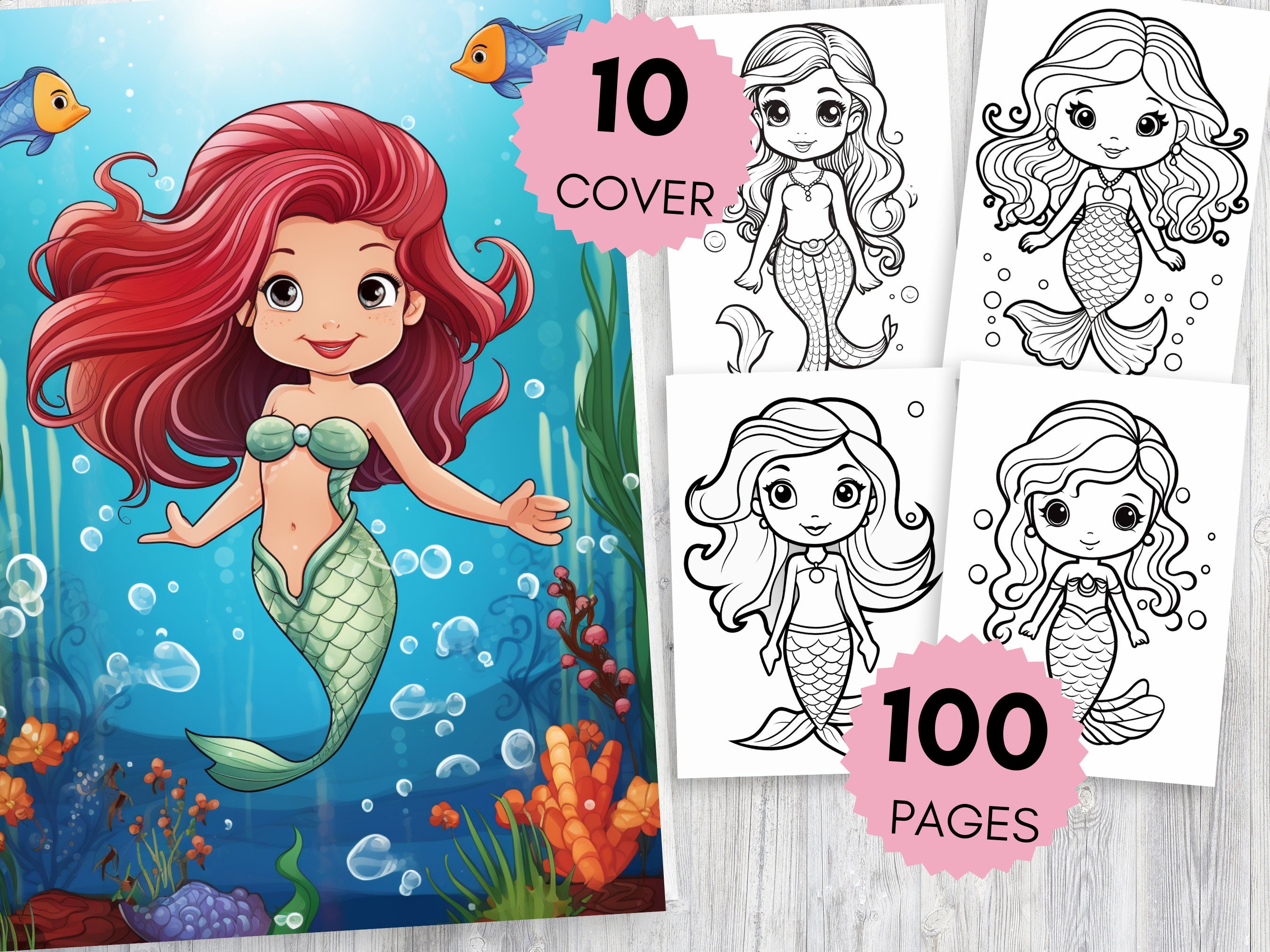 100 Cute Mermaid Coloring Pages - Adult and Kids Coloring Book, Mermaid ...