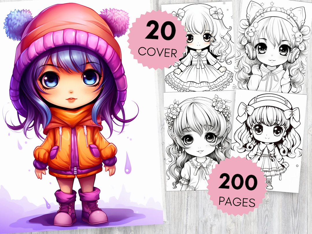 Anime Cute Chibi Beach Girls 32 Page Manga Coloring Book, Greyscale ...